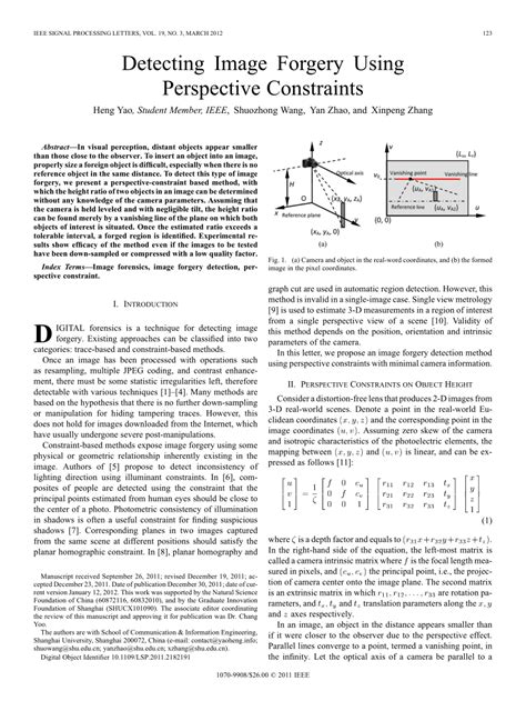 Pdf Detecting Image Forgery Using Perspective Constraints