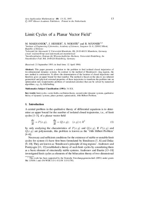 Pdf Limit Cycles Of A Planar Vector Field