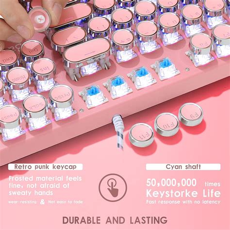 Basaltech Typewriter Keyboard And Mouse Combo Pink Gaming Keyboard With
