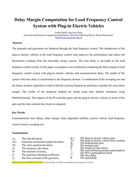 Pdf Delay Margin Computation For Load Frequency Control System With