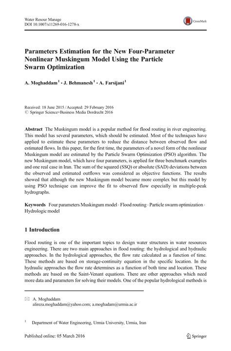 Pdf Parameters Estimation For The New Four Parameter Nonlinear Muskingum Model Using The