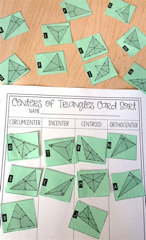centers of triangles card sort
