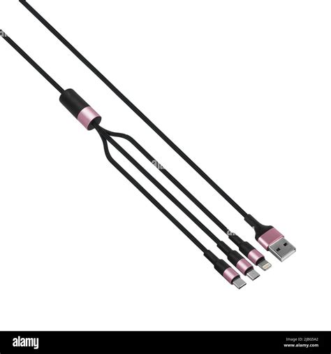 Cable And Connector For USB Type C Micro USB Lightning On A White Background Collage Stock
