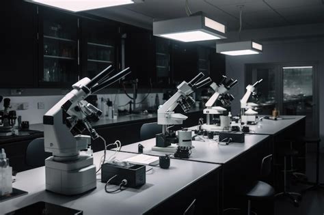 Premium Ai Image Hightech Laboratory With Rows Of Microscopes And Advanced Equipment Created