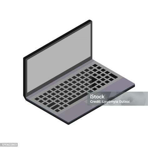 컴퓨터입니다 노트북 추상 이미지 등분 측정 3d 전면 보기 휴대용 장치의 벡터 그림입니다 빈 화면이있는 키보드가있는 노트북 플랫 스타일 오픈 커버와 모바일 Pc의 만화 그림