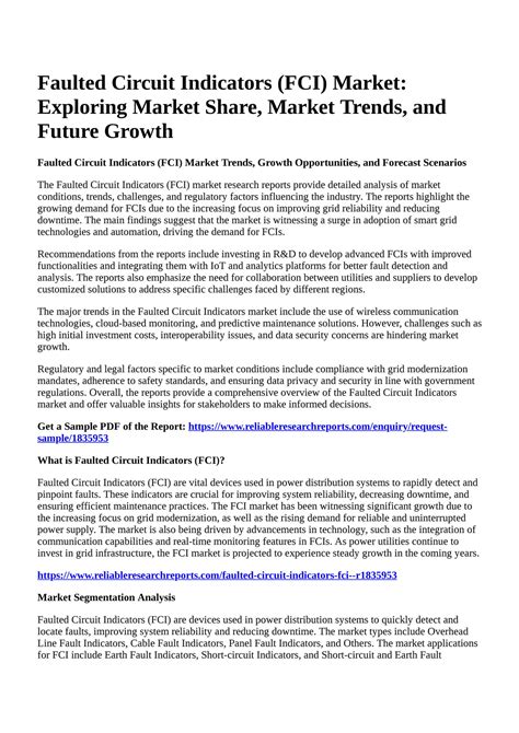 Reportprime Faulted Circuit Indicators Fci Market Exploring Market