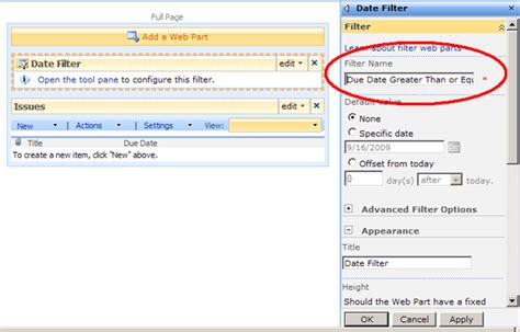 Sharepoint Date Filter Filtering A List By Greater Than Or Equal To