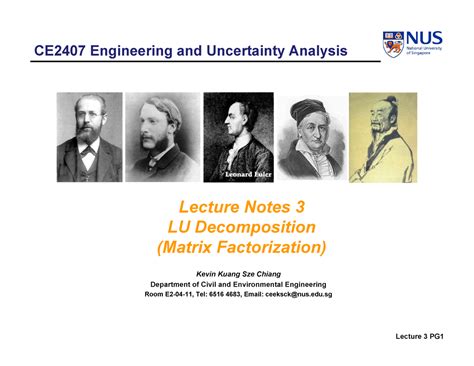 Kuang Ce2407b Lecture 3 Lecture Notes 3 Lu Decomposition Matrix