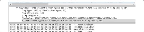gquic user agent value in the unencrypted client hello message from the