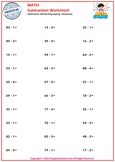 Subtraction Without Regrouping Worksheets And Exercise Engworksheets
