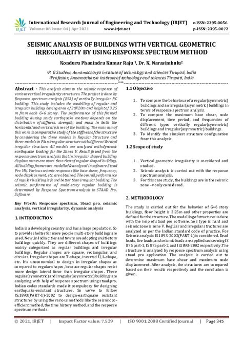 Pdf Irjet Seismic Analysis Of Buildings With Vertical Geometric Irregularity By Using