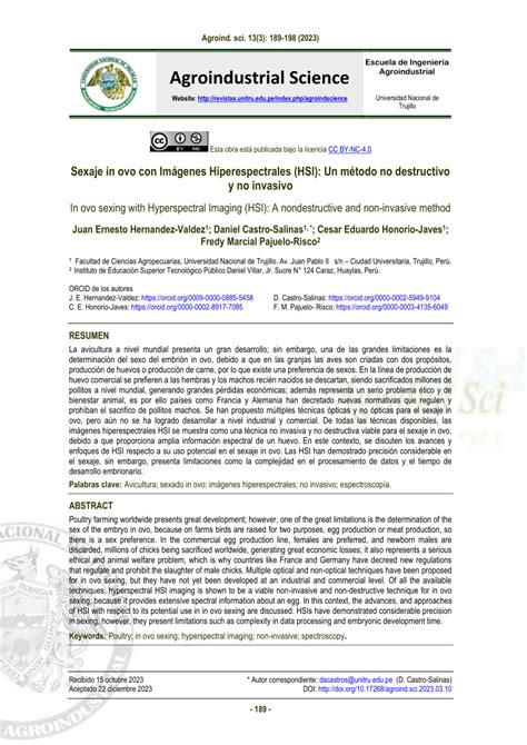 Pdf In Ovo Sexing With Hyperspectral Imaging Hsi A Nondestructive And Non Invasive Method