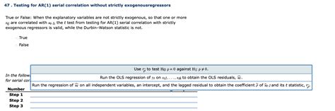 Solved 47 Testing For Ar1 Serial Correlation Without