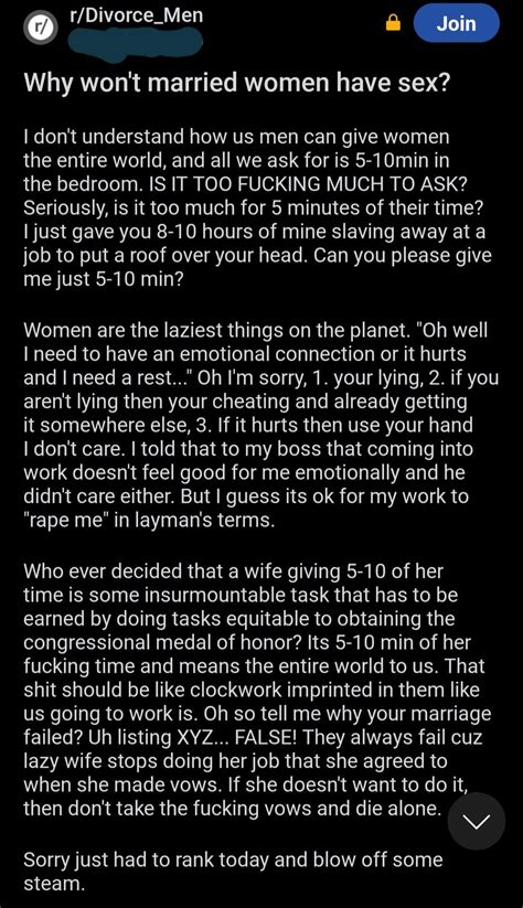 Dude Is Angry That His Wife Isnt His Giving Him Sex On Demand Rfacepalm