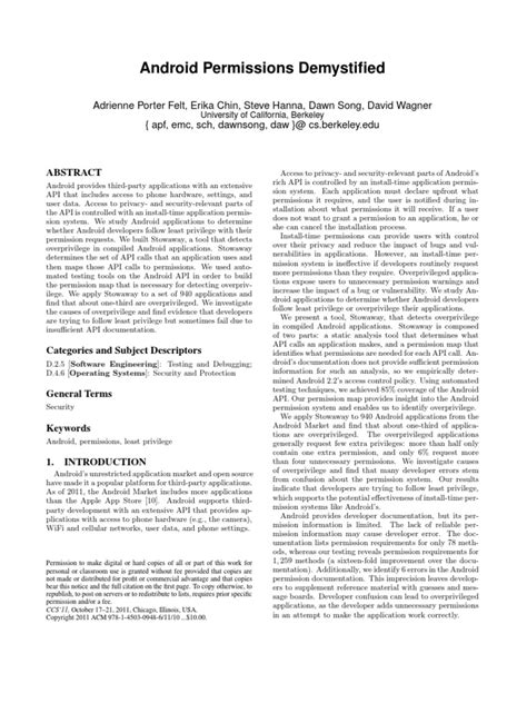 Android Permissions Pdf Application Programming Interface Android Operating System