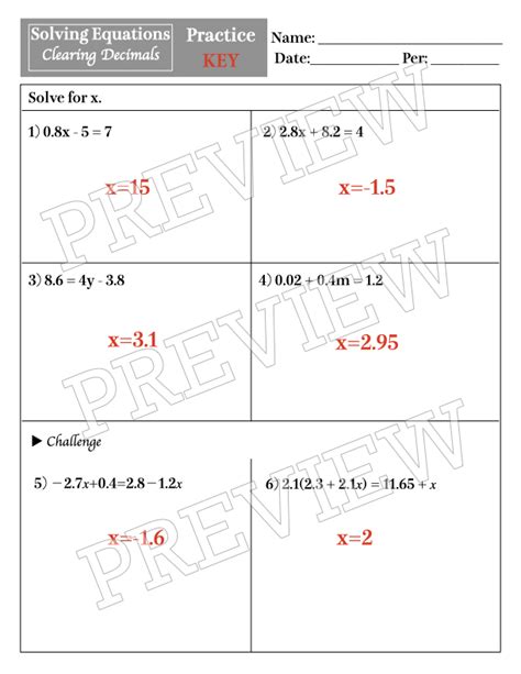 Solving Equations Clearing Decimals Made By Teachers Worksheets
