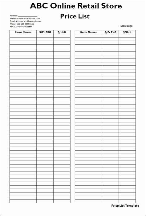 Excel Price Sheet Template Awesome Price List Templates Doc Pdf Excel Psd Shooters Journal