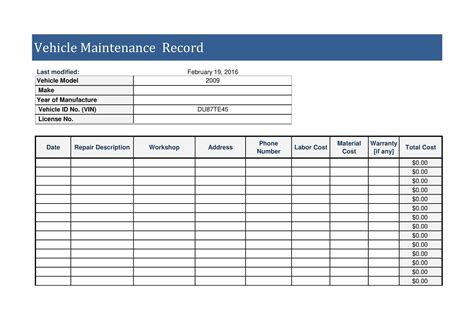 Free Printable Vehicle Maintenance Log Templates [excel Word Pdf]