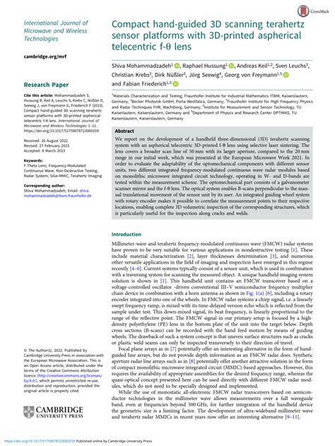 Pdf Compact Hand Guided 3d Scanning Terahertz Sensor Platforms With 3d Printed Aspherical