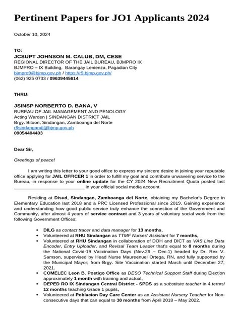 Bjmp Sample Intent Letter Region 9 Pdf Computing