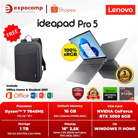 Jual Lenovo Ideapad Pro Aph Gid Grey Amd Ryzen Hs Rtx Gb Tb W Ohs Shopee