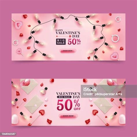 현실적인 발렌타인 데이 판매 수평 배너 세트 디자인 벡터 일러스트 디자인 벡터 일러스트 2월에 대한 스톡 벡터 아트 및 기타