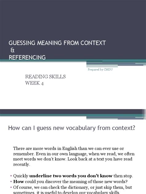 Guessing Meaning From Context And Referencing Pdf English Language Word
