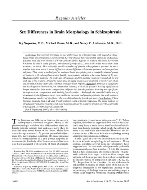 Pdf Sex Differences In Brain Morphology In Schizophrenia
