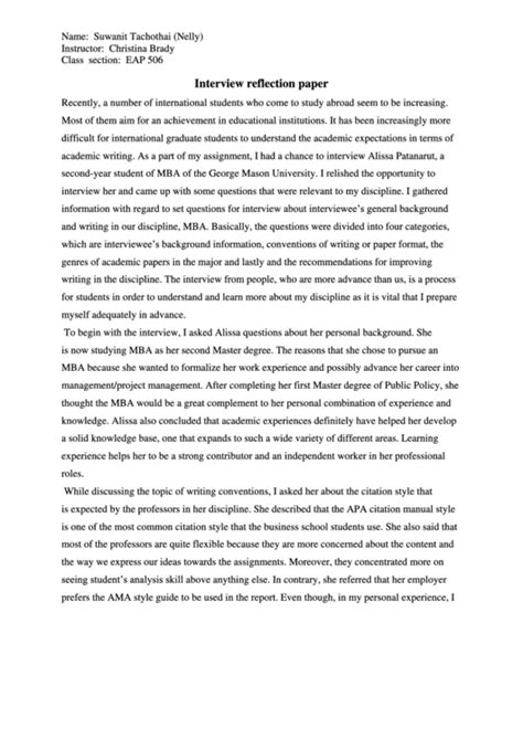 Interview Reflection Paper Printable Pdf Download