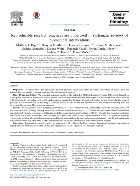 2018 Reproductive Practices Are Underused In Systematic Reviews Pdf Meta Analysis