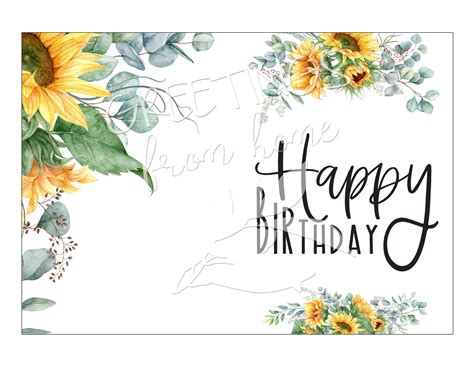 Sunflower Birthday Card Sunflower Card Printable Sunflower Etsy