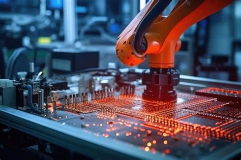 premium ai image automated robot arm assembling processor on circuit