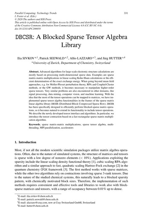 Pdf Dbcsr A Blocked Sparse Tensor Algebra Library