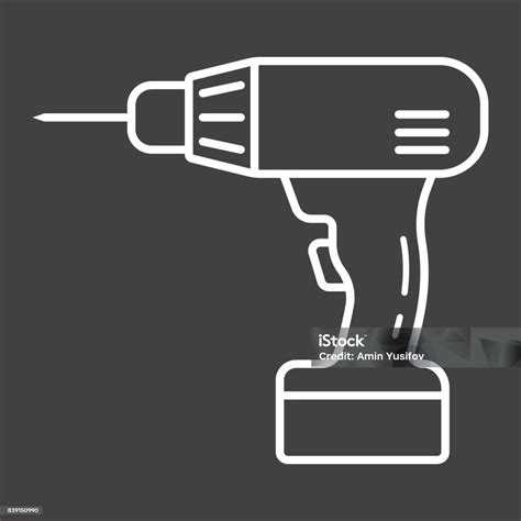 전기 드릴 라인 아이콘 빌드 및 수리 전기 드라이버 서명 벡터 그래픽 검정색 배경 Eps 10에 선형 패턴 가정 생활에 대한 스톡 벡터 아트 및 기타 이미지 Istock