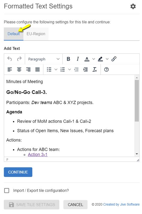 An Example Of Formatted Text Tile Jive Documentation