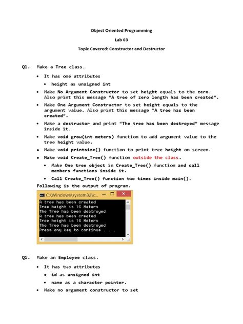 object oriented programming lab 03 topic covered constructor and destructor pdf