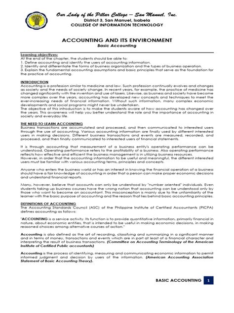 Module 1 Accounting And Its Environment Pdf