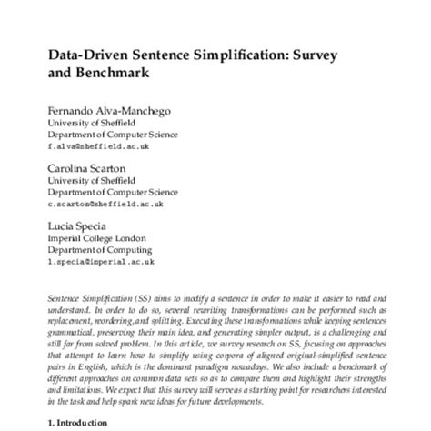 data driven sentence simplification survey and benchmark acl anthology