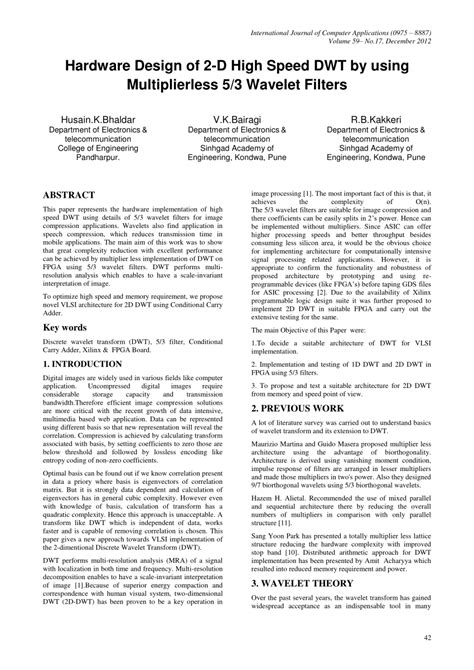 Pdf Hardware Design Of 2 D High Speed Dwt By Using Multiplierless 53 Wavelet Filters