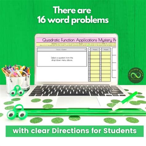 quadratic functions word problems self checking mystery picture puzzle