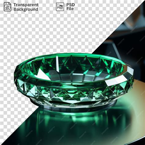 Premium Psd Concept A Shiny Table With A Shiny Reflection Featuring A Fancy Green Diamond In A