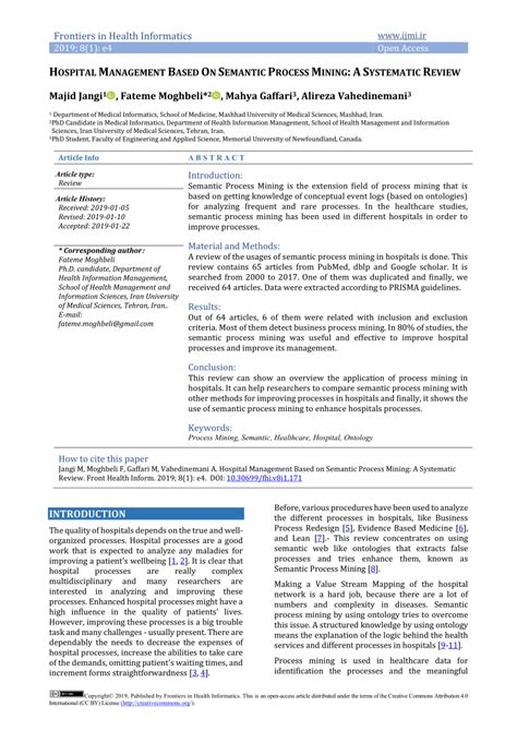Pdf Hospital Management Based On Semantic Process Mining A Systematic Review