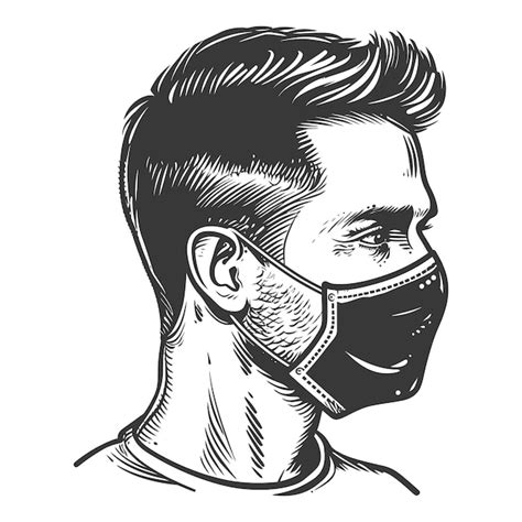 Man Using Face Mask With Engraving Style Premium Ai Generated Vector