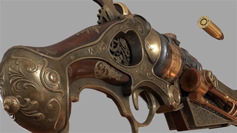 Steampunk Gun Game Asset In Blender Flippednormals