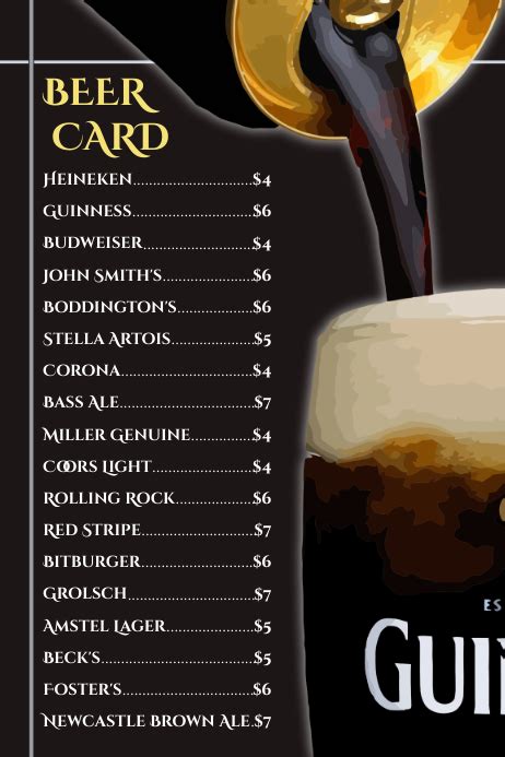 Drinks Menu Card Flyer Poster Template Postermywall