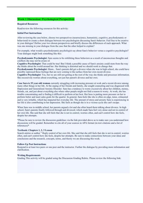 PSYC 110N Week 1 Discussion Psychological Perspectives Cognitive And Psychodynamic Dialogue