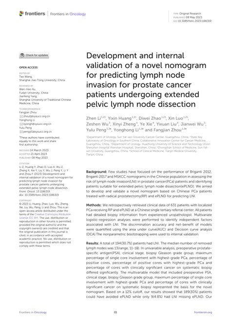Pdf Development And Internal Validation Of A Novel Nomogram For Predicting Lymph Node Invasion