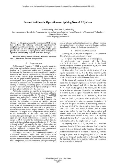 Pdf Several Arithmetic Operations On Spiking Neural P Systems