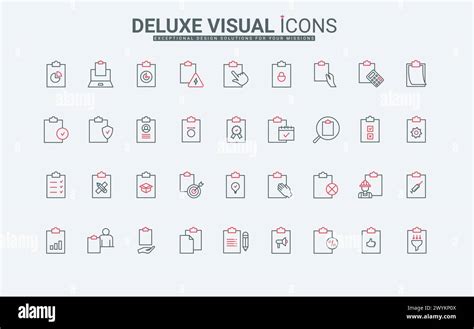 Clipboard Line Icons Set Checklist With Ticks Paper Sheet Of Document And Data Report Survey
