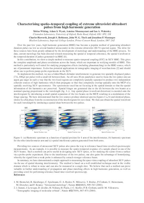 Pdf Characterizing Spatio Temporal Coupling Of Extreme Ultraviolet Ultrashort Pulses From High